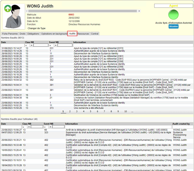 Consulter les audits d'une personne - Systancia Docs